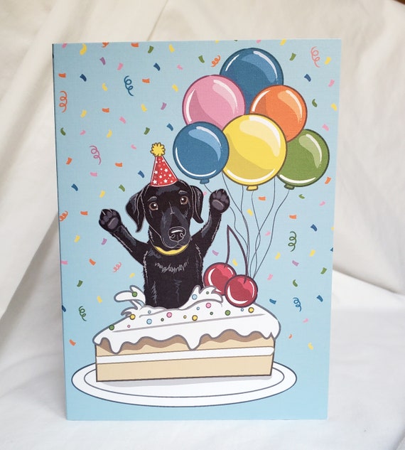 Black Lab Birthday Cake Greeting Card | Etsy