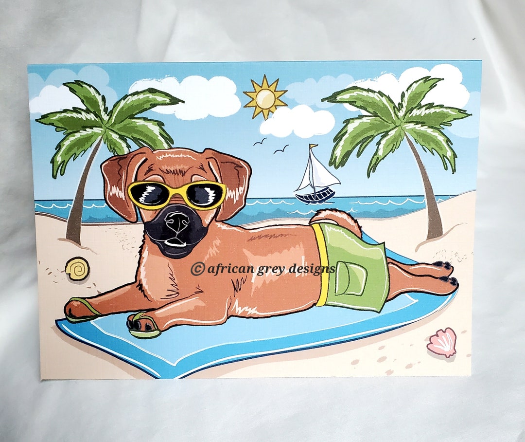 Beach Puggle Greeting Card - Etsy