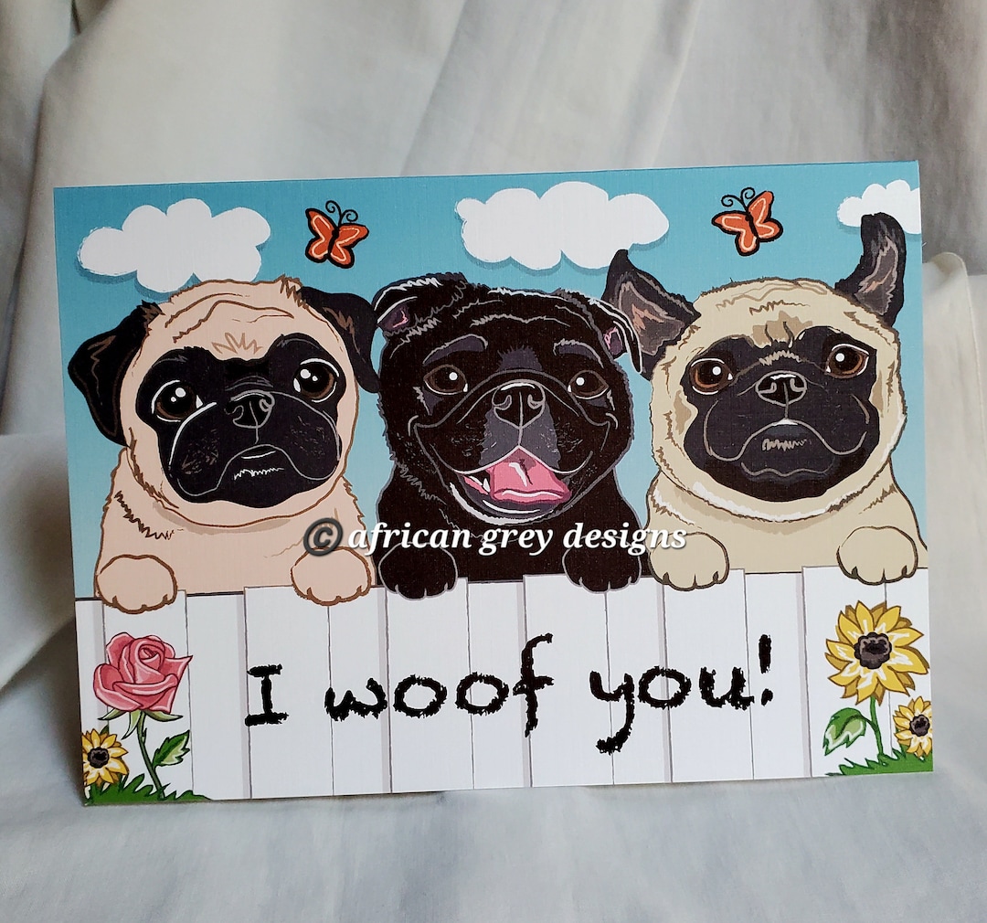 Pug Woof You Greeting Card - Etsy