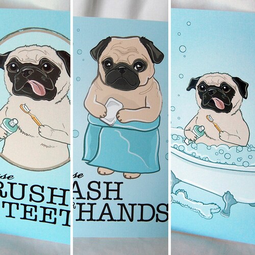 Black Pug Bathroom Prints 4x6 Eco-friendly Set - Etsy