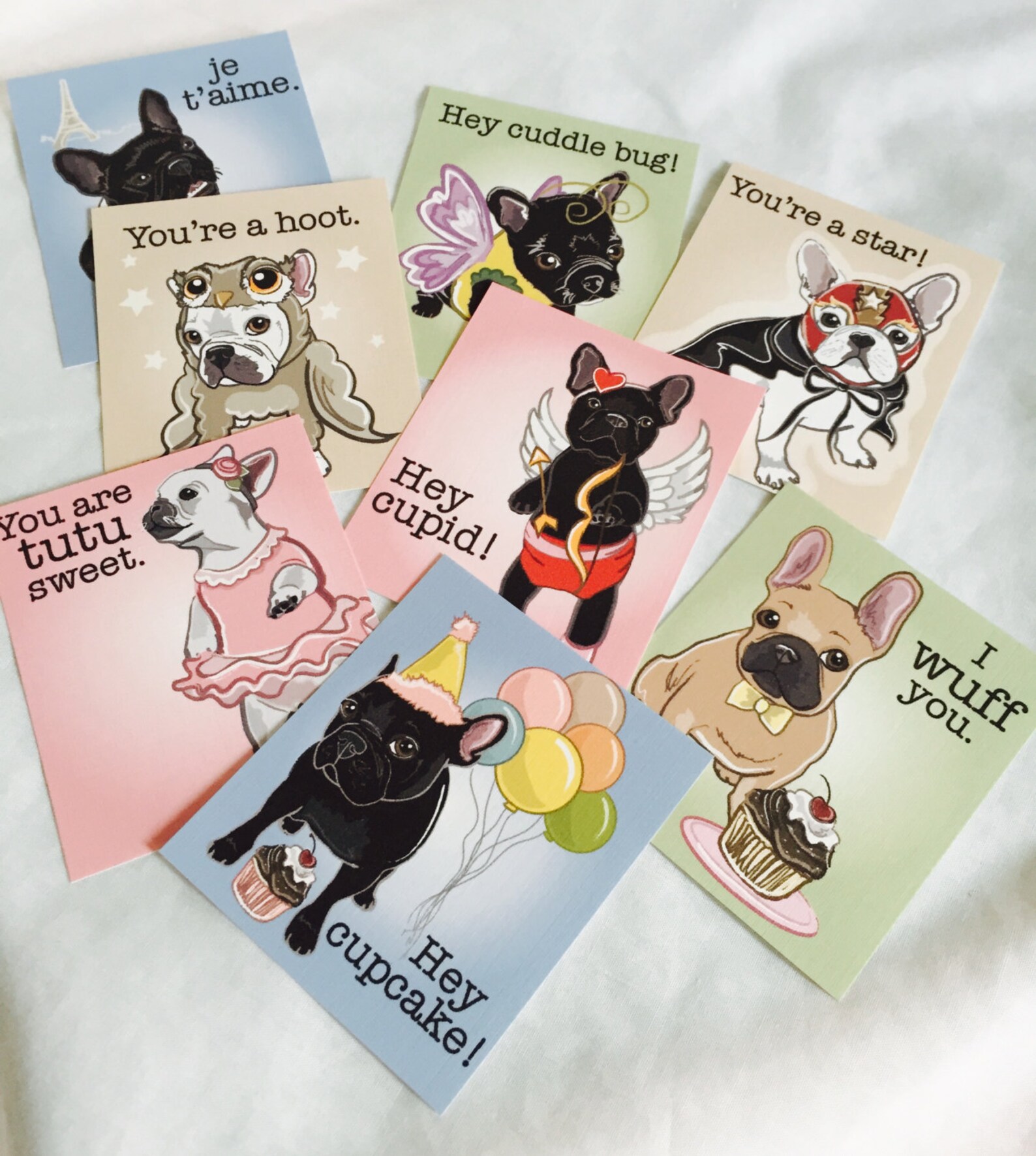 Frenchie Valentines - Candy Colors - Mini Eco-friendly Set of 8 - Etsy