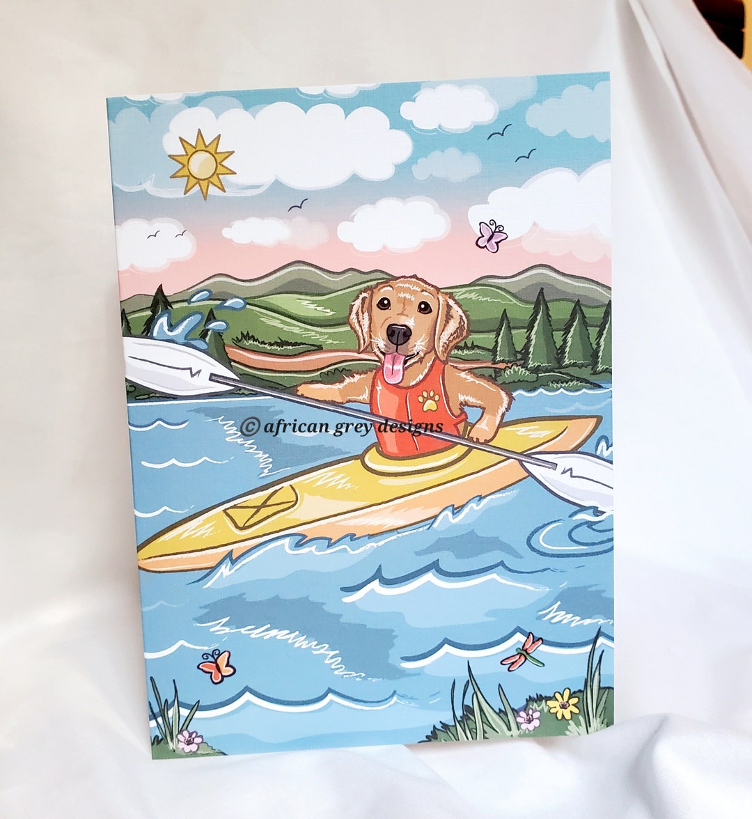 Kayaking Golden Retriever Greeting Card - Etsy