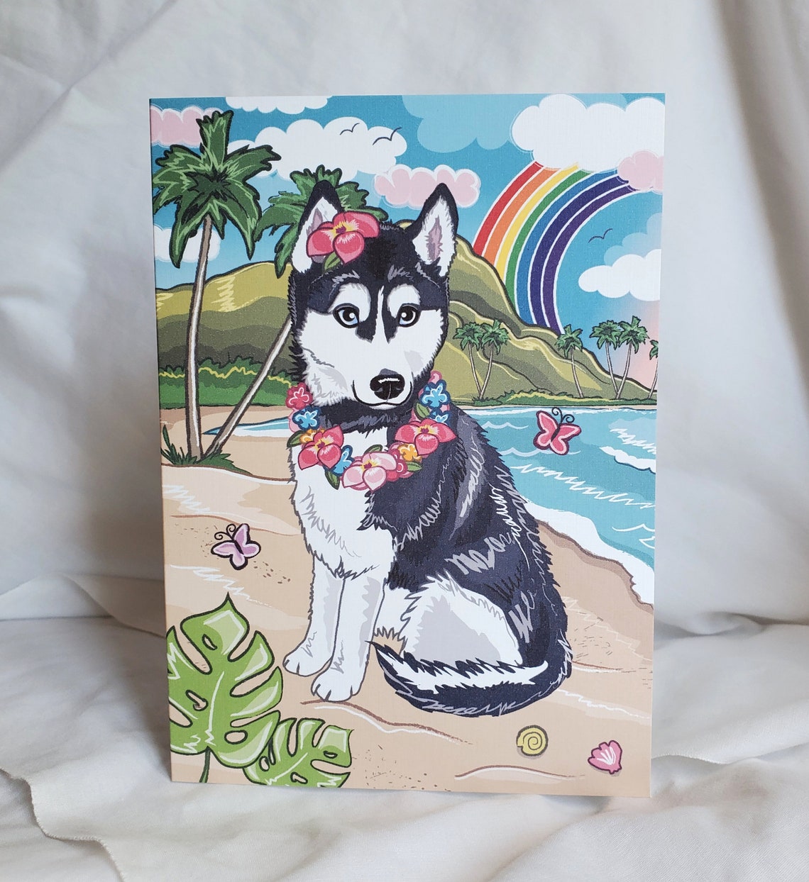 Hawaiian Husky Greeting Card | Etsy