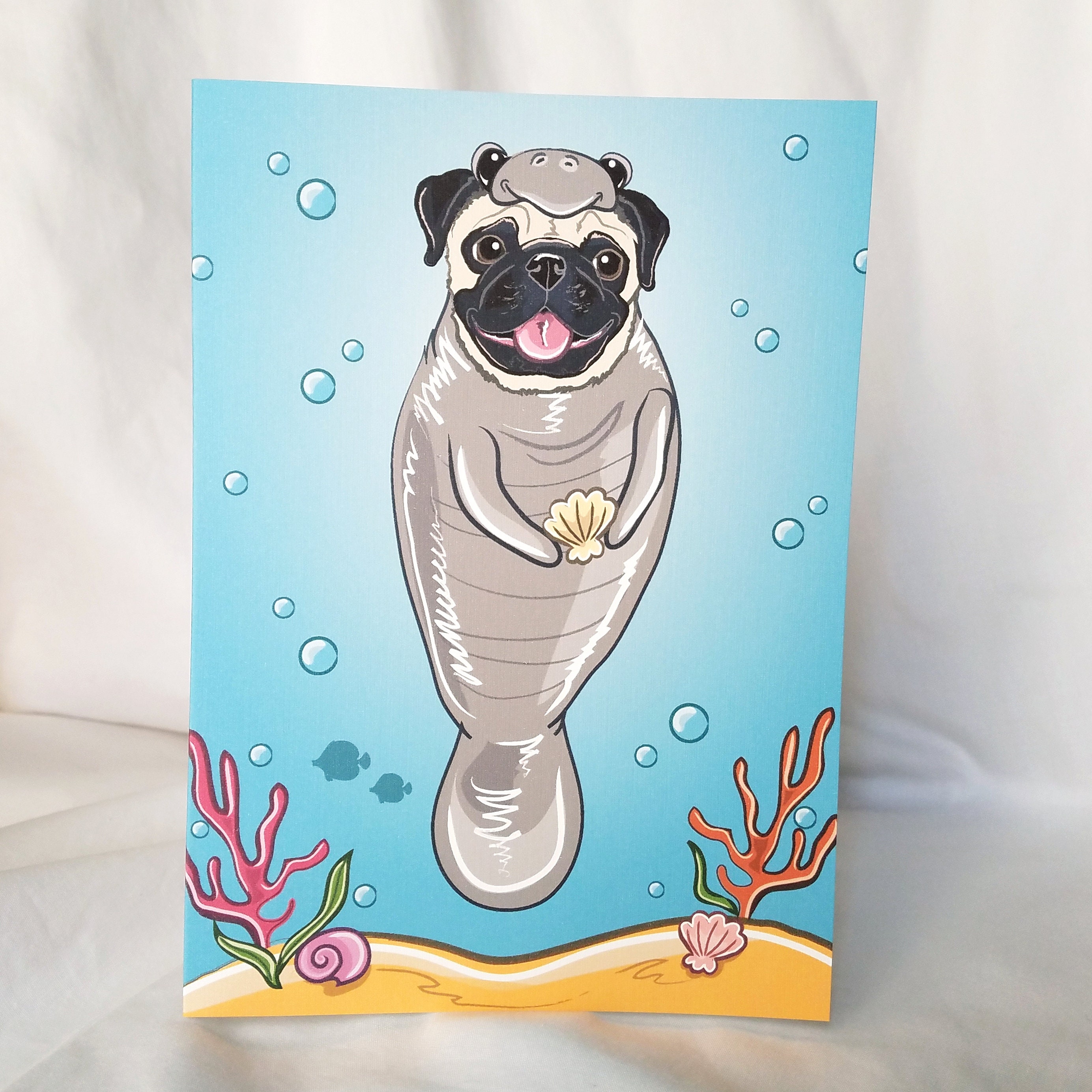 Manatee Pug Greeting Card | Etsy