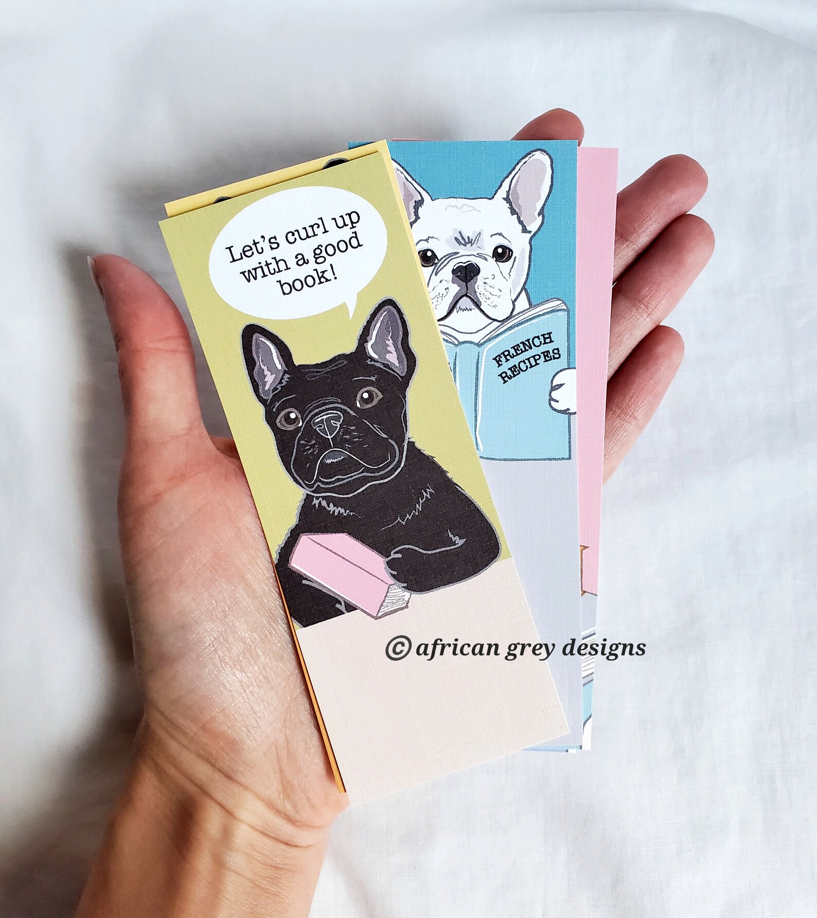 Bookworm French Bulldog Bookmarks - Eco-friendly Set of 5 on Recycled ...
