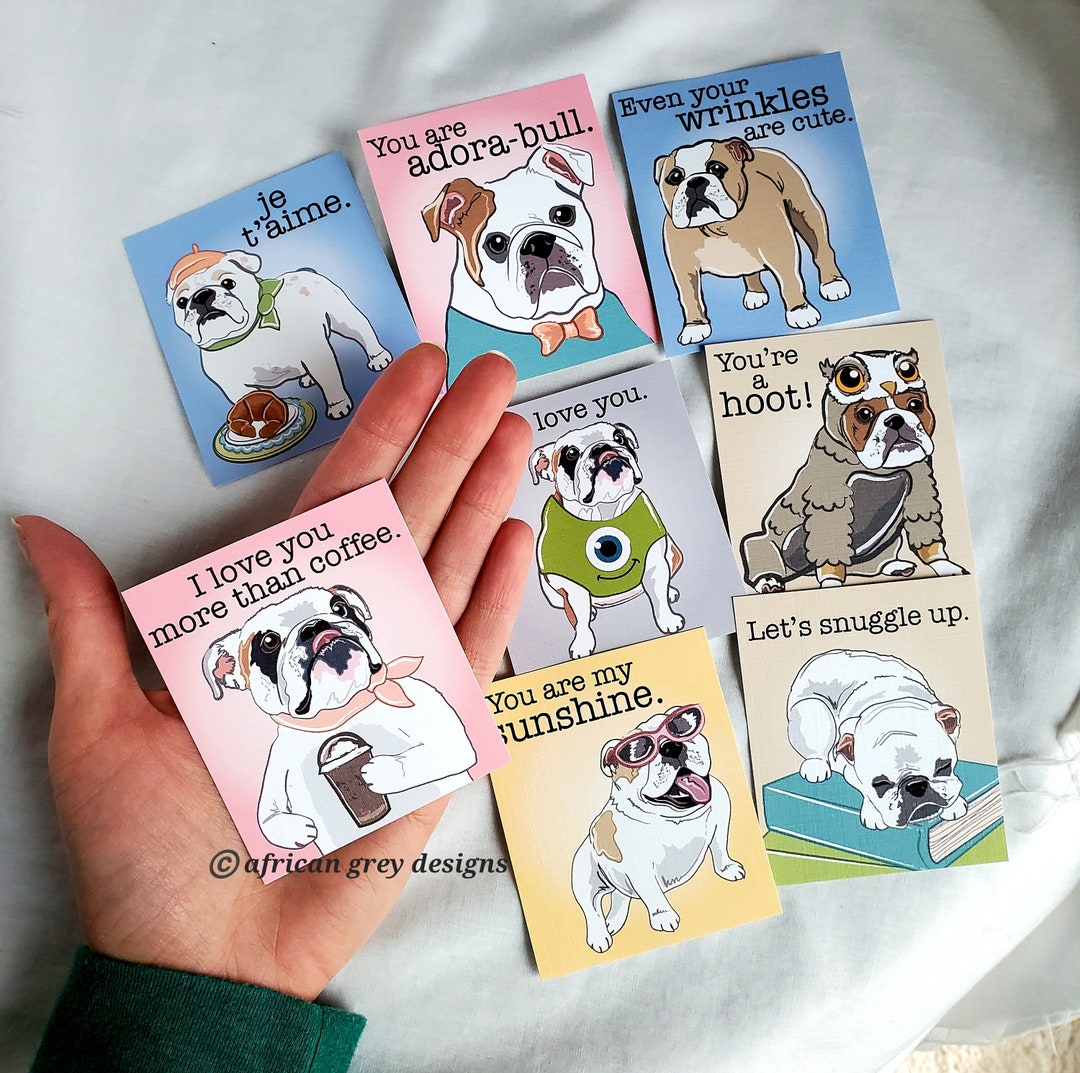 Bulldog Valentines - Candy Colors - Mini Eco-friendly Set of 8 - Etsy