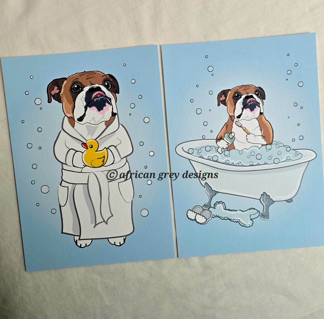 Bubbly English Bulldog Bathroom Prints 5x7 Eco-friendly Pair - Etsy