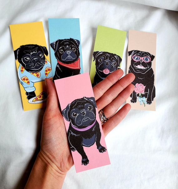 Black Pug Bookmarks Eco-friendly Set of 5 | Etsy