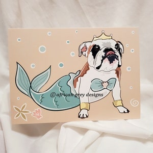 English Bulldog Beach Mermaid Greeting Card - Etsy