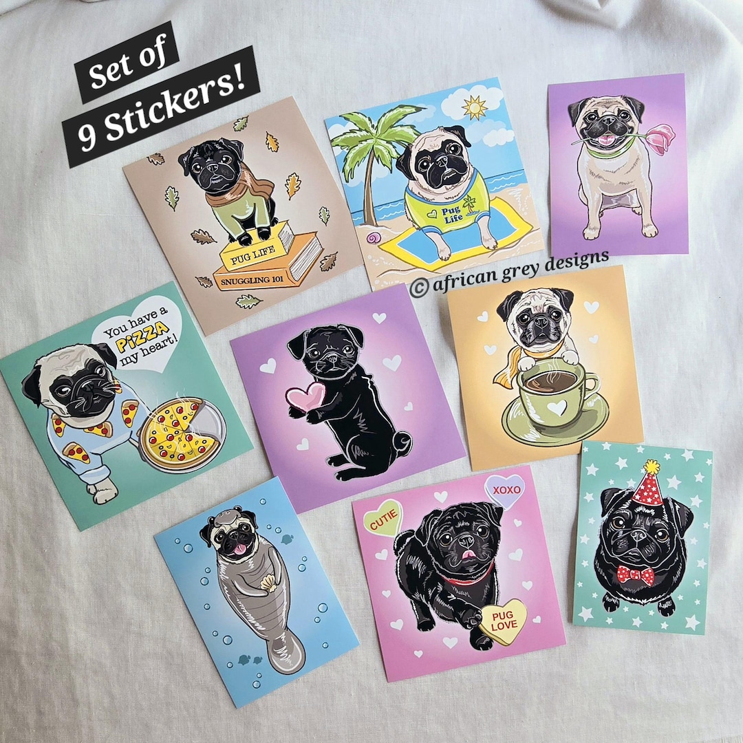 Pug Sticker Collection - Set of 9 Stickers - Matte Finish - Etsy