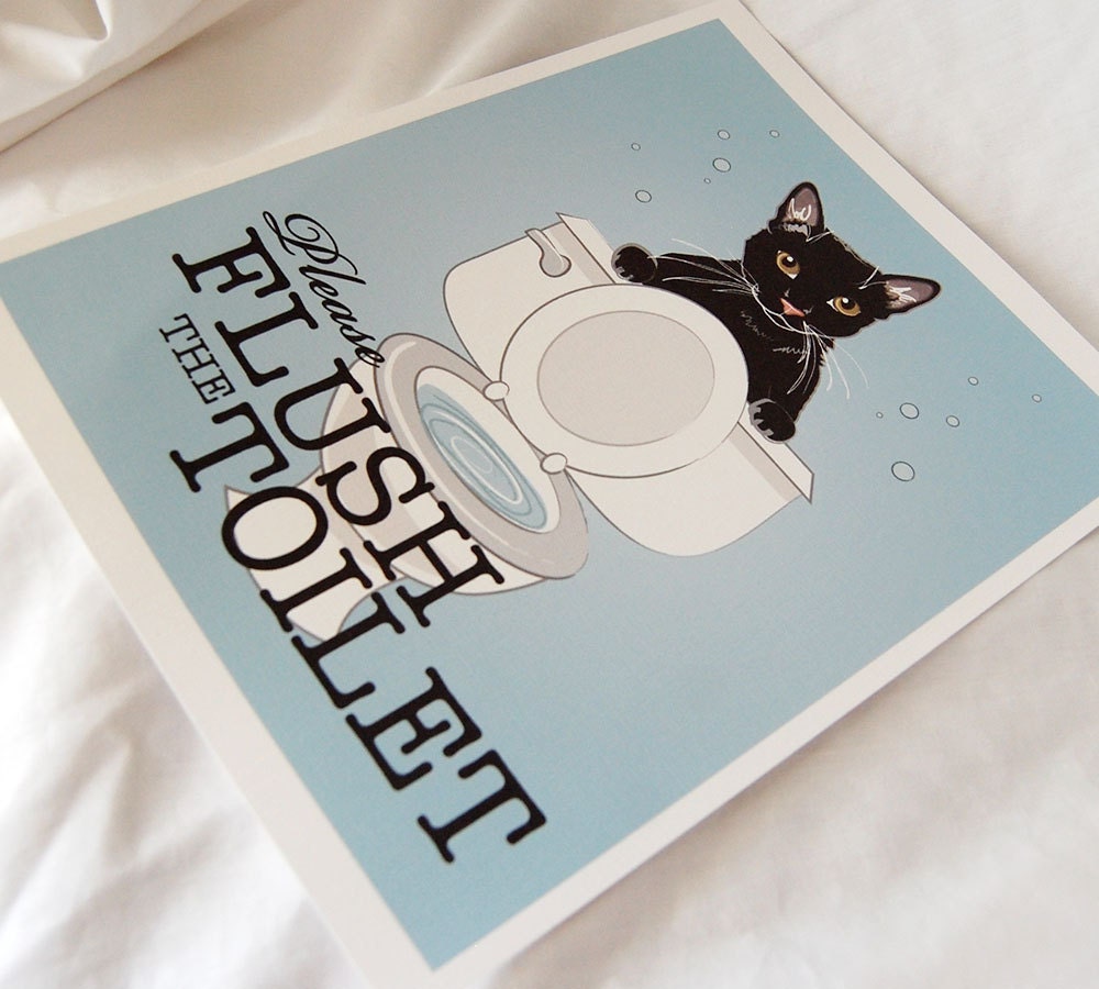 Black Cat Flush the Toilet Print 8x10 Eco-friendly Size on - Etsy