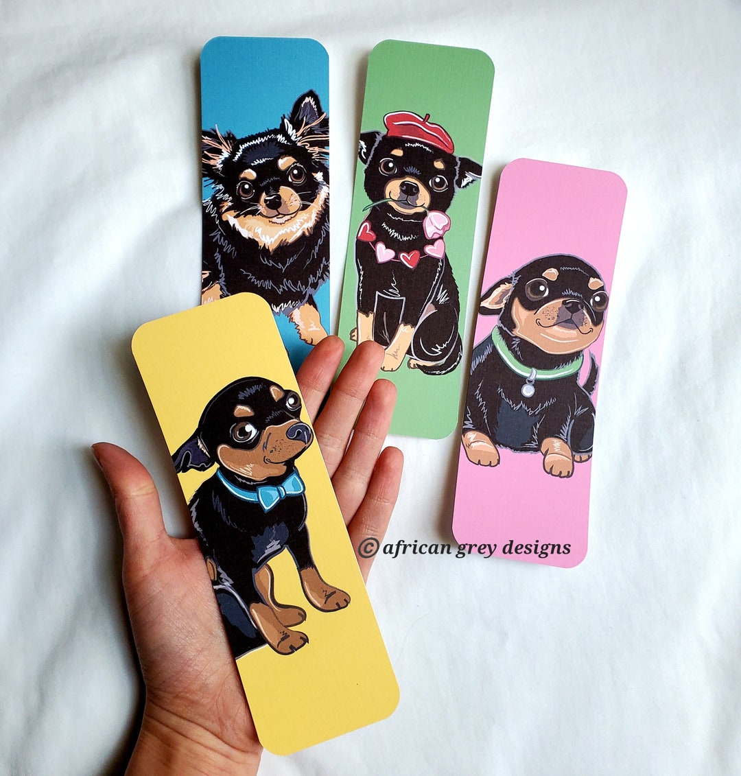 Large Chihuahua Bookmarks - Black and Tan - Eco-friendly Set of 4 ...