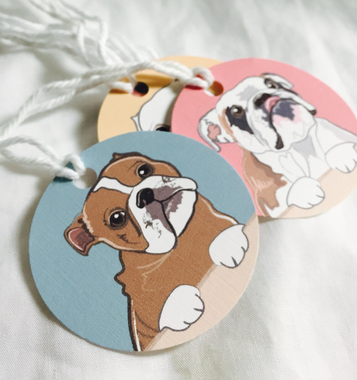 Bulldog Gift Tags Circles Set of 6 Printed on Recycled | Etsy