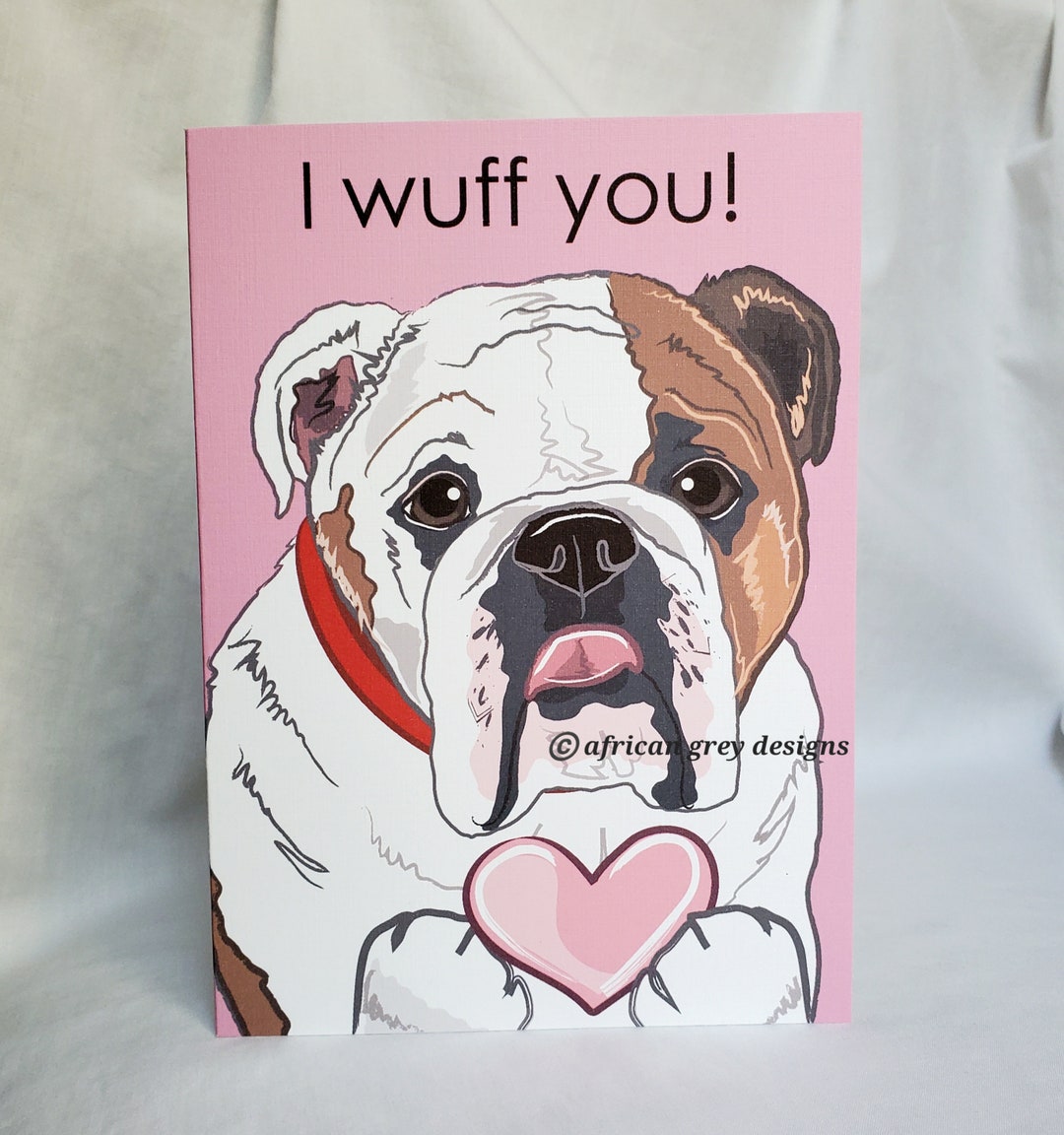 White English Bulldog Wuff You - Greeting Card - Etsy