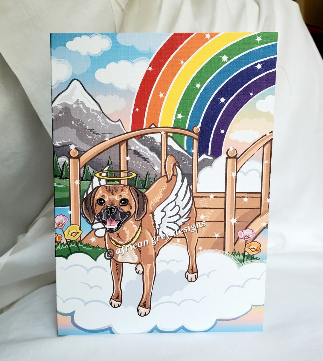 Rainbow Bridge Puggle Angel Greeting Card - Etsy