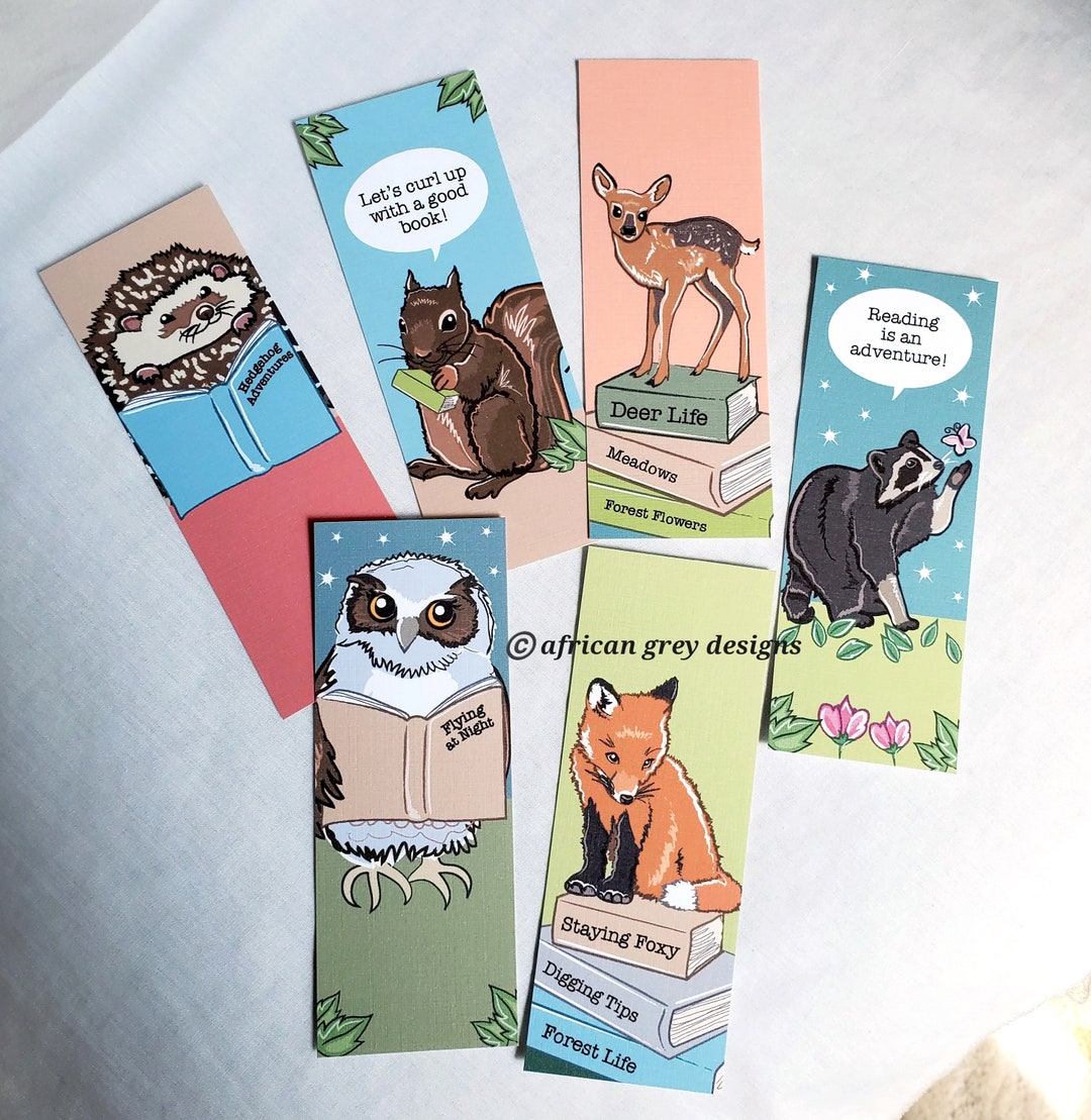 Woodland Animals Bookmarks - Eco-friendly Set of 6 on Recycled Linen ...