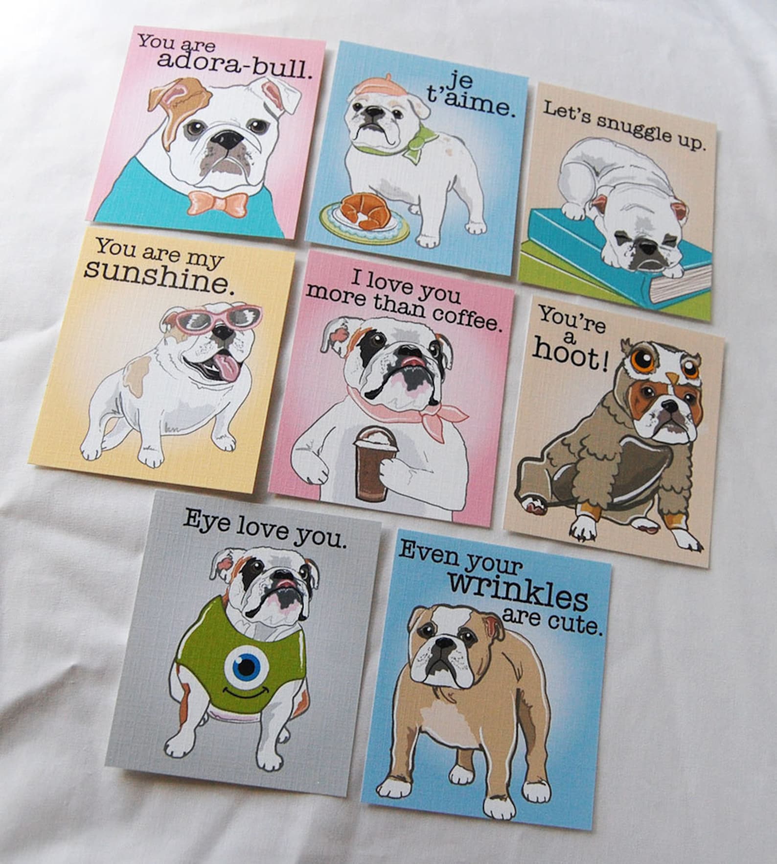 Bulldog Valentines - Candy Colors - Mini Eco-friendly Set of 8 - Etsy