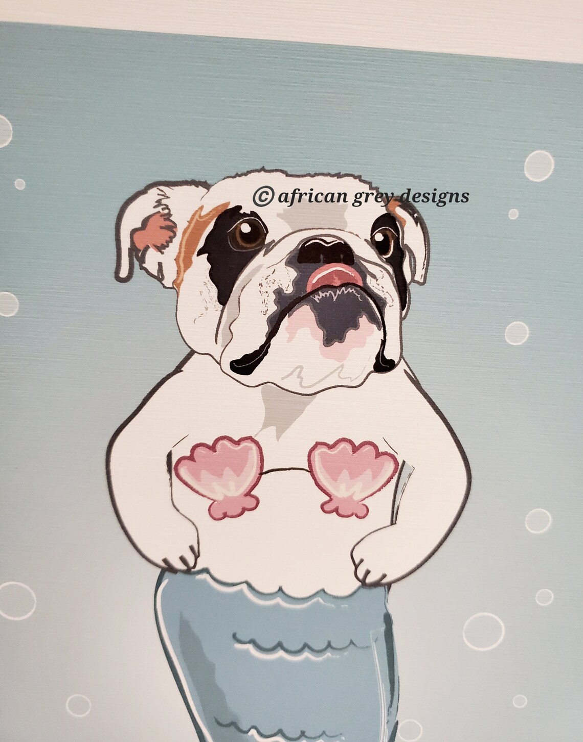 Mermaid English Bulldog - White - Eco-friendly 8x10 Print - Etsy