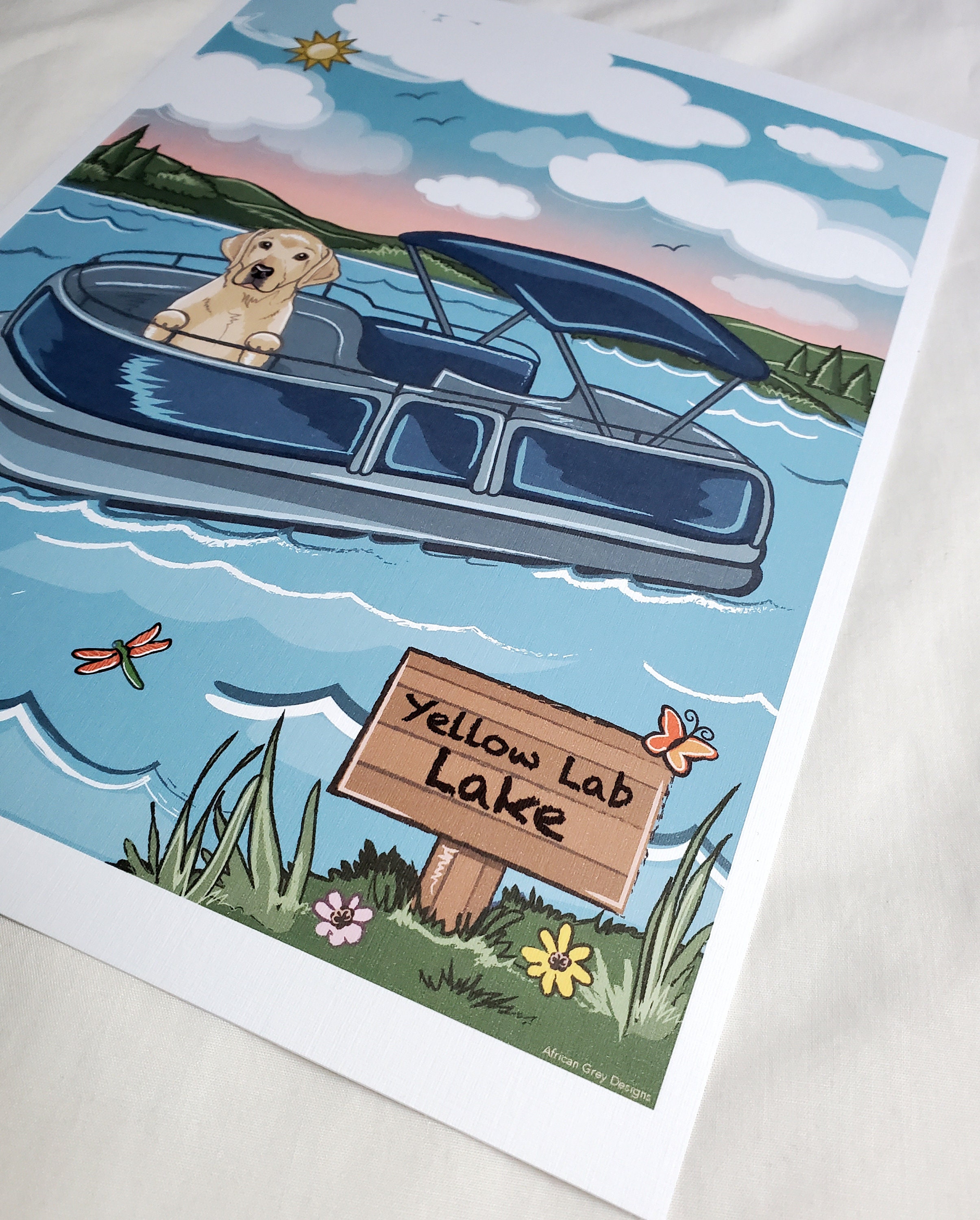 Lakeside Yellow Labrador Retriever Pontoon Boat Design 8x10 - Etsy