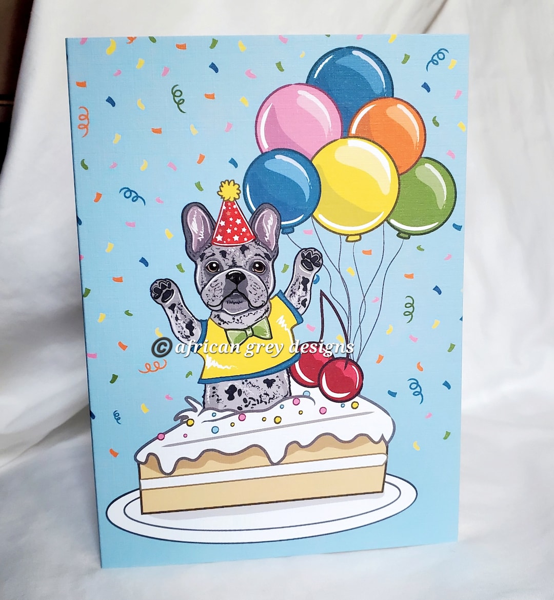 Merle French Bulldog Birthday Cake Greeting Card - Etsy