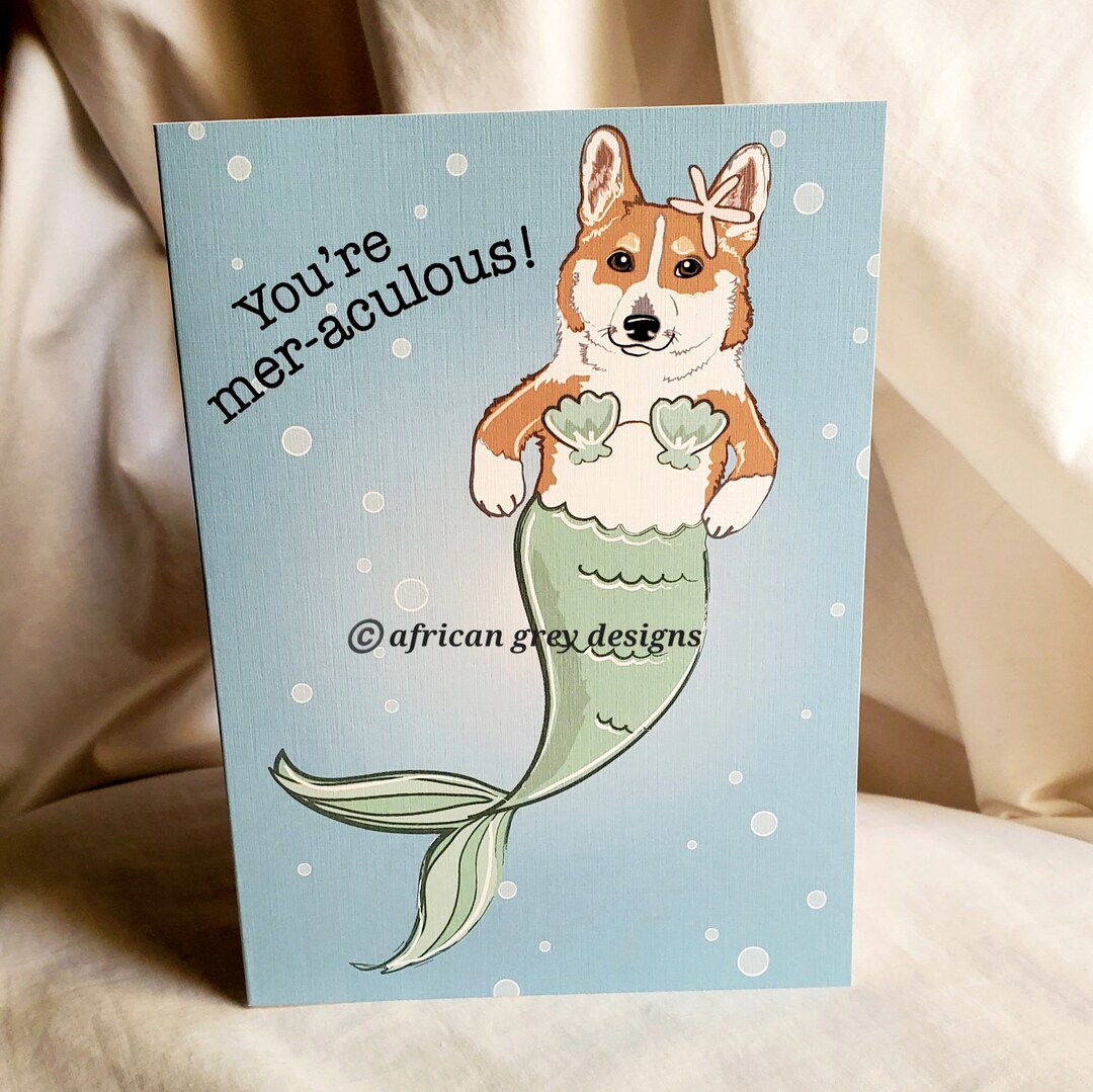 Mermaid Corgi Greeting Card - Etsy