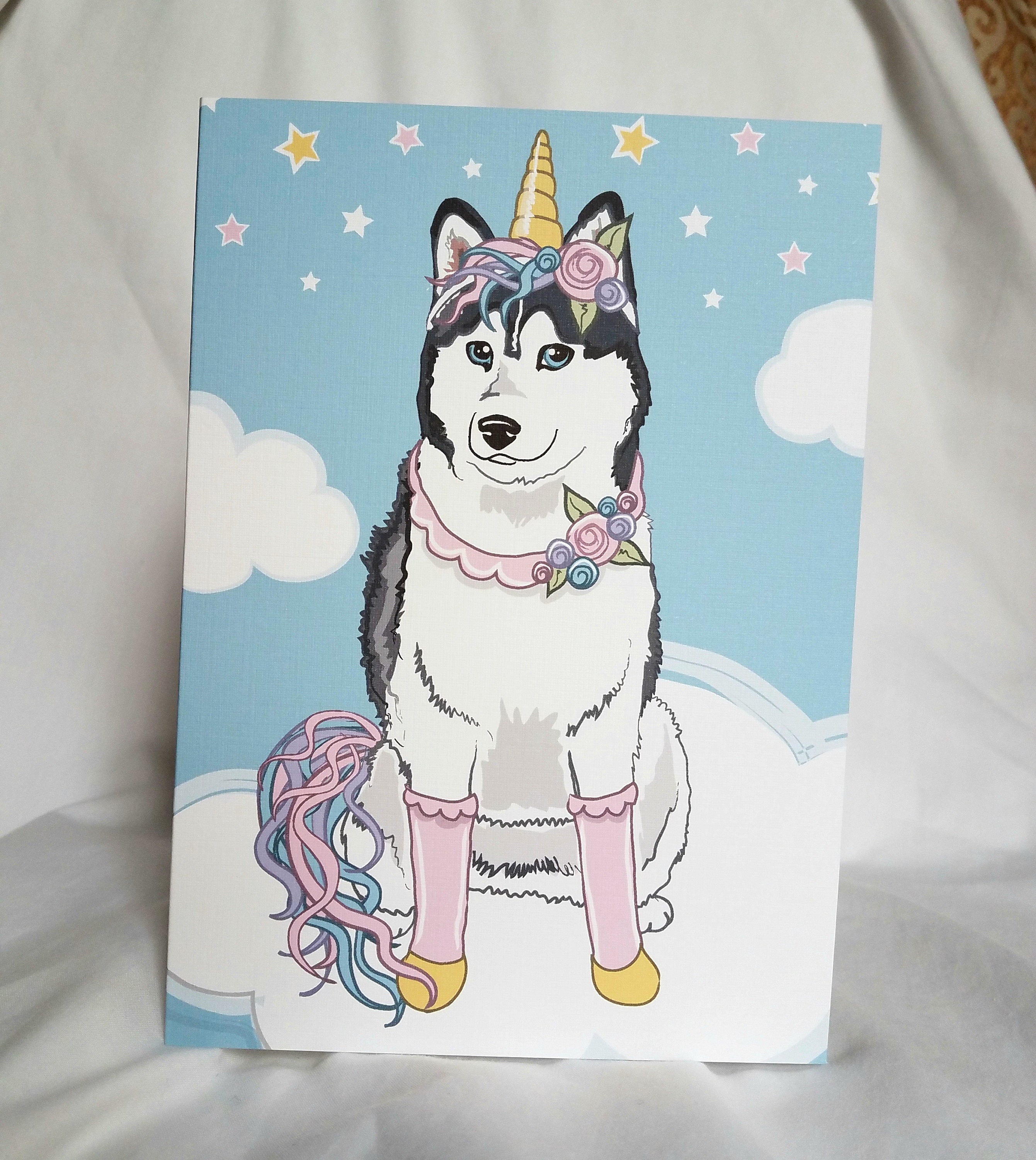 Unicorn Siberian Husky Greeting Card | Etsy