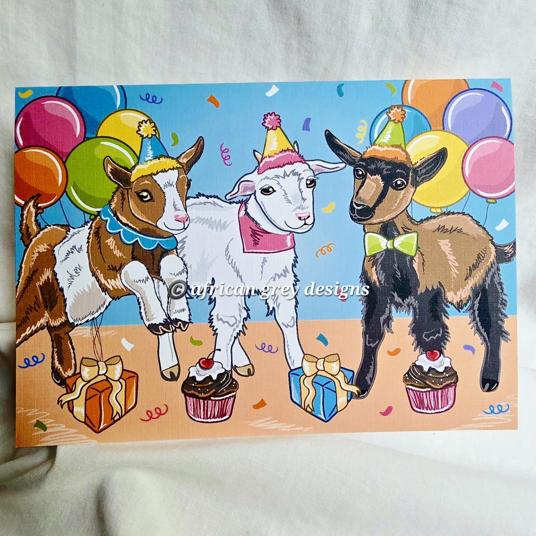 Birthday Party Goats Greeting Card - Etsy