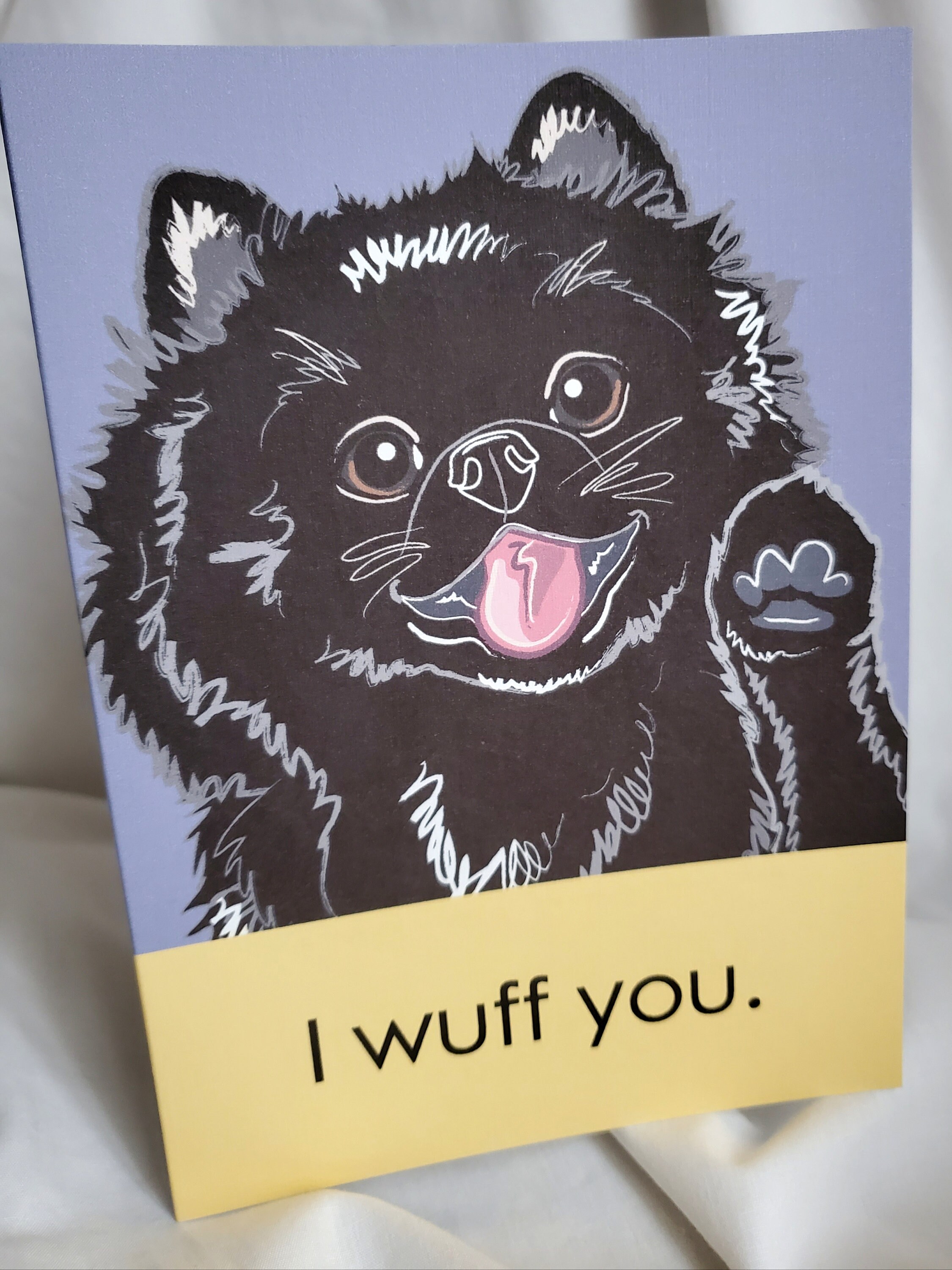 Wuff You Pomeranian Greeting Card Black Pomeranian - Etsy