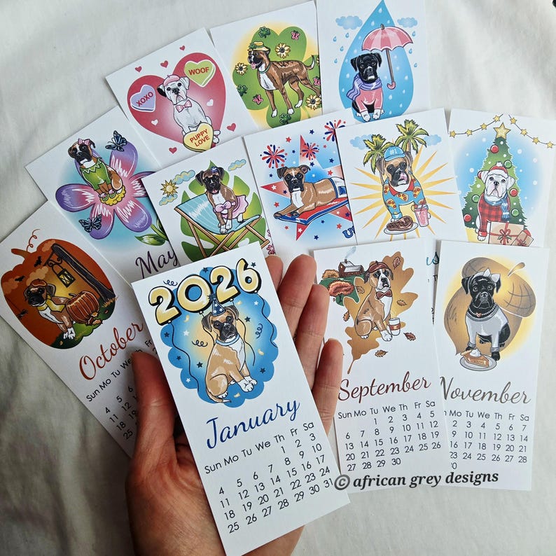 2026 Boxer Calendar - Mini Desk Size - Printed on Recycled Linen Paper ...
