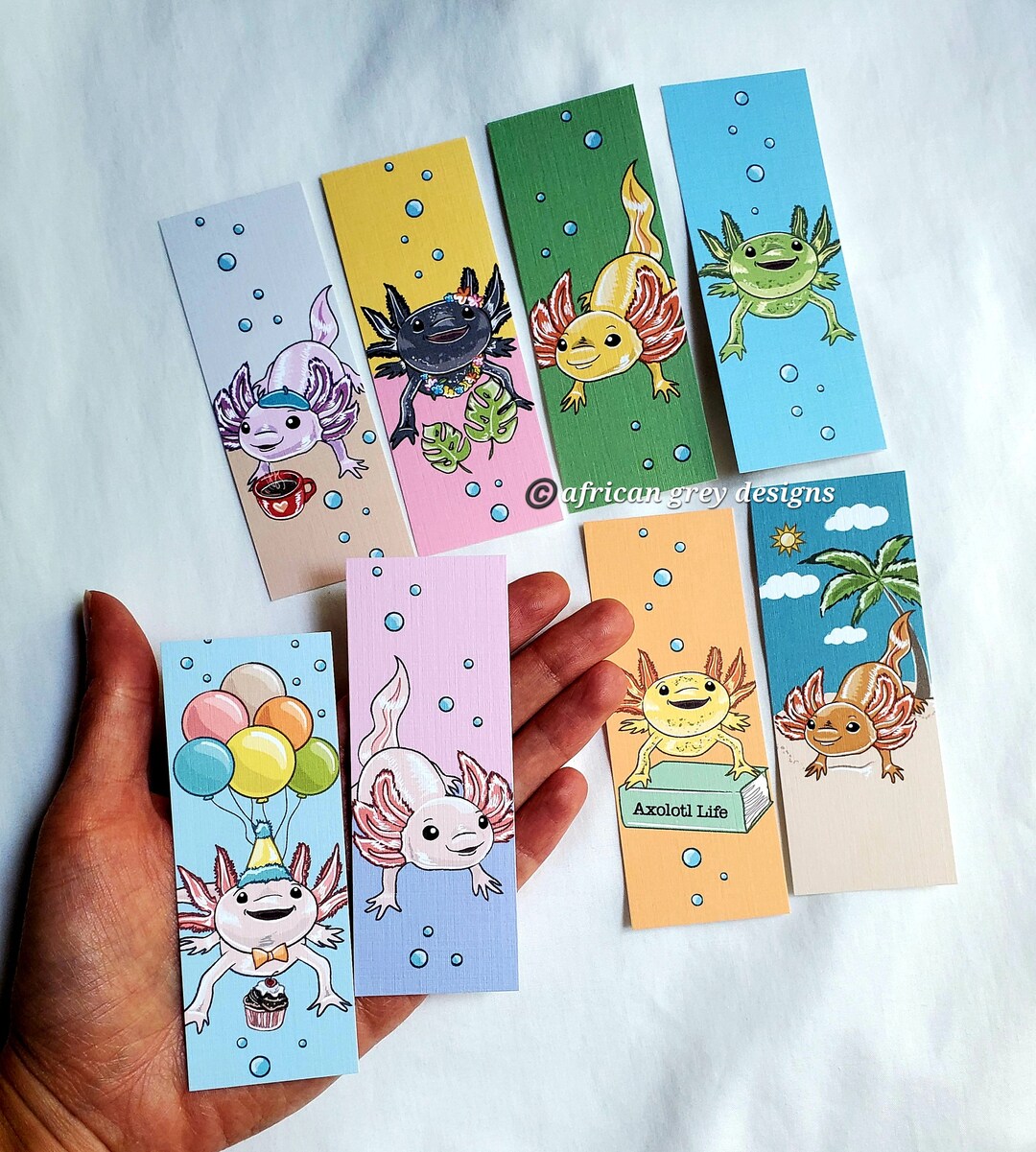 Mini Axolotl Bookmarks - Eco-friendly Set of 8 Printed on Recycled ...