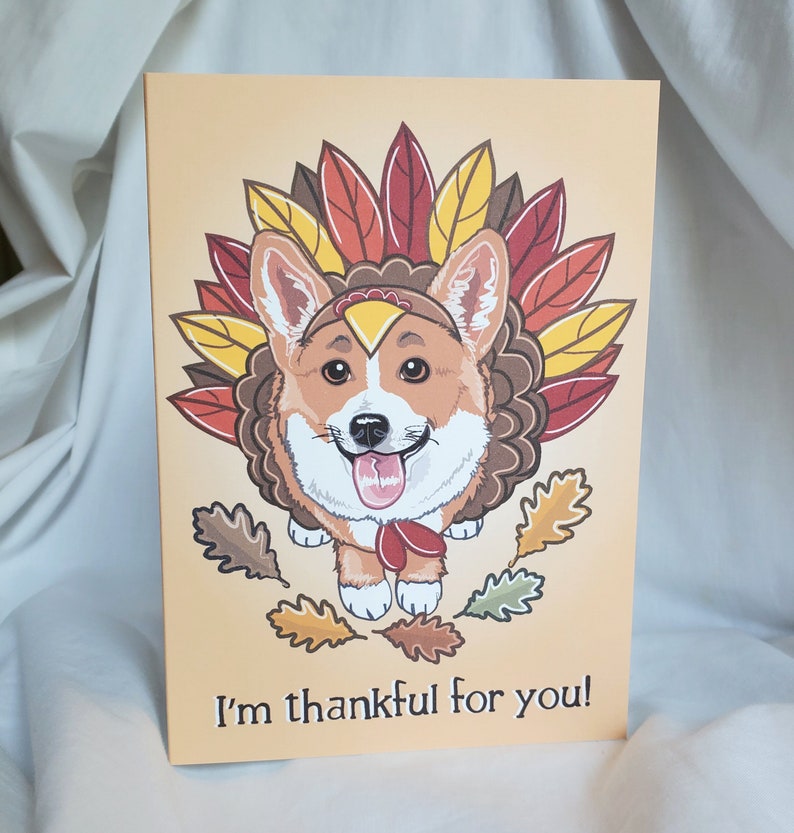 Thanksgiving Corgi Greeting Card | Etsy