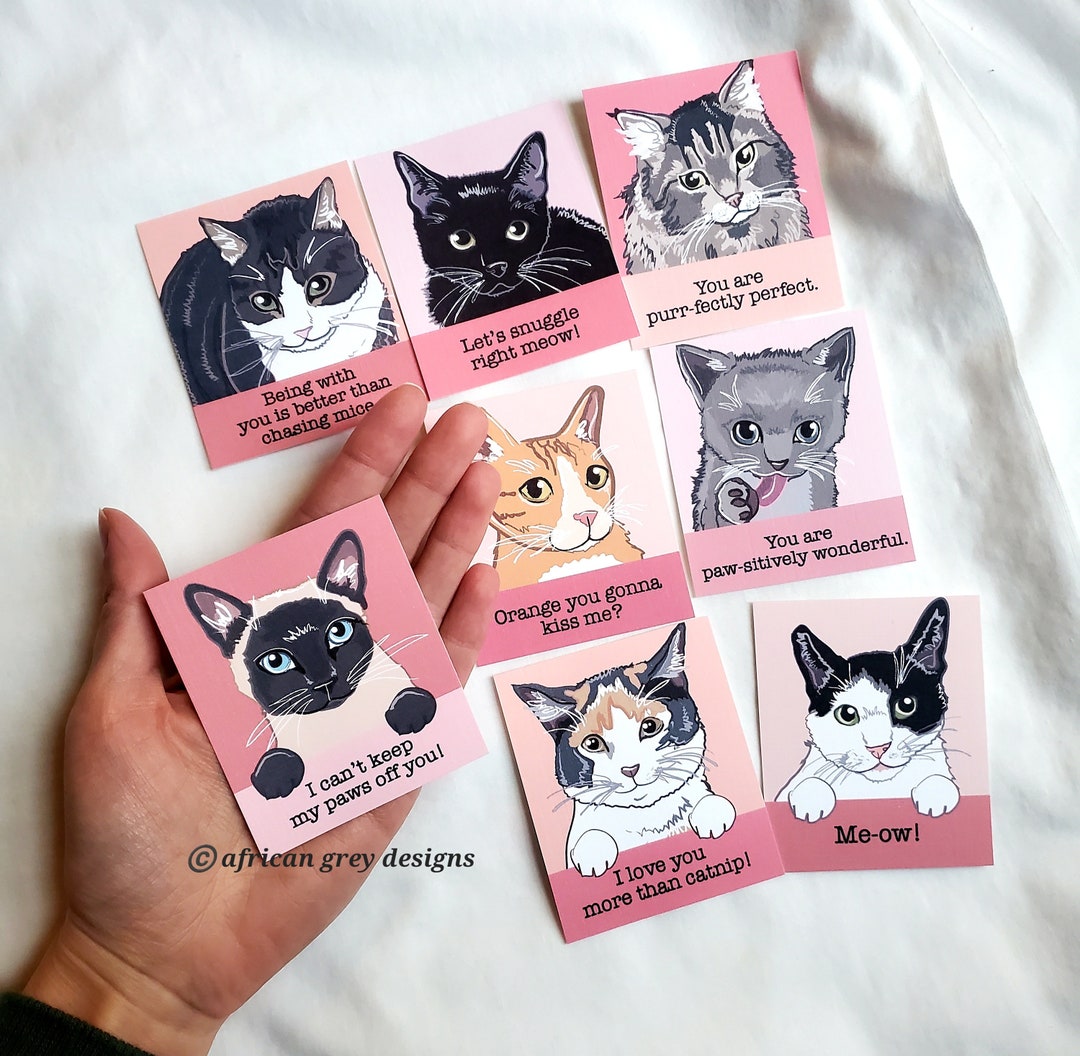 Rosy Cat Valentines - Mini Eco-friendly Set of 8 - Printed on Recycled ...