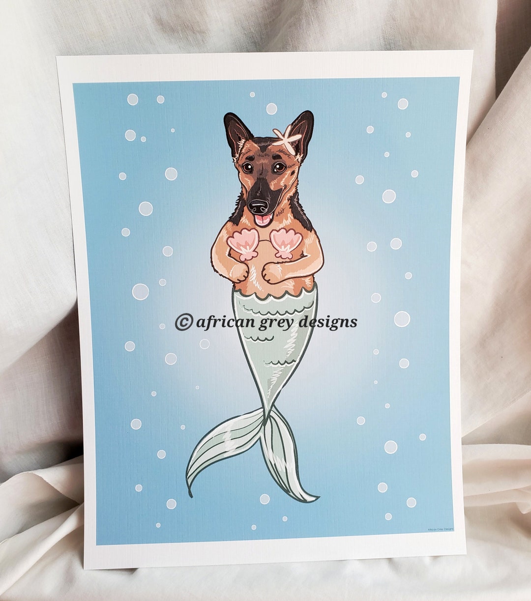 Mermaid German Shepherd - 8x10 Eco-friendly Print on Recycled Paper - Etsy