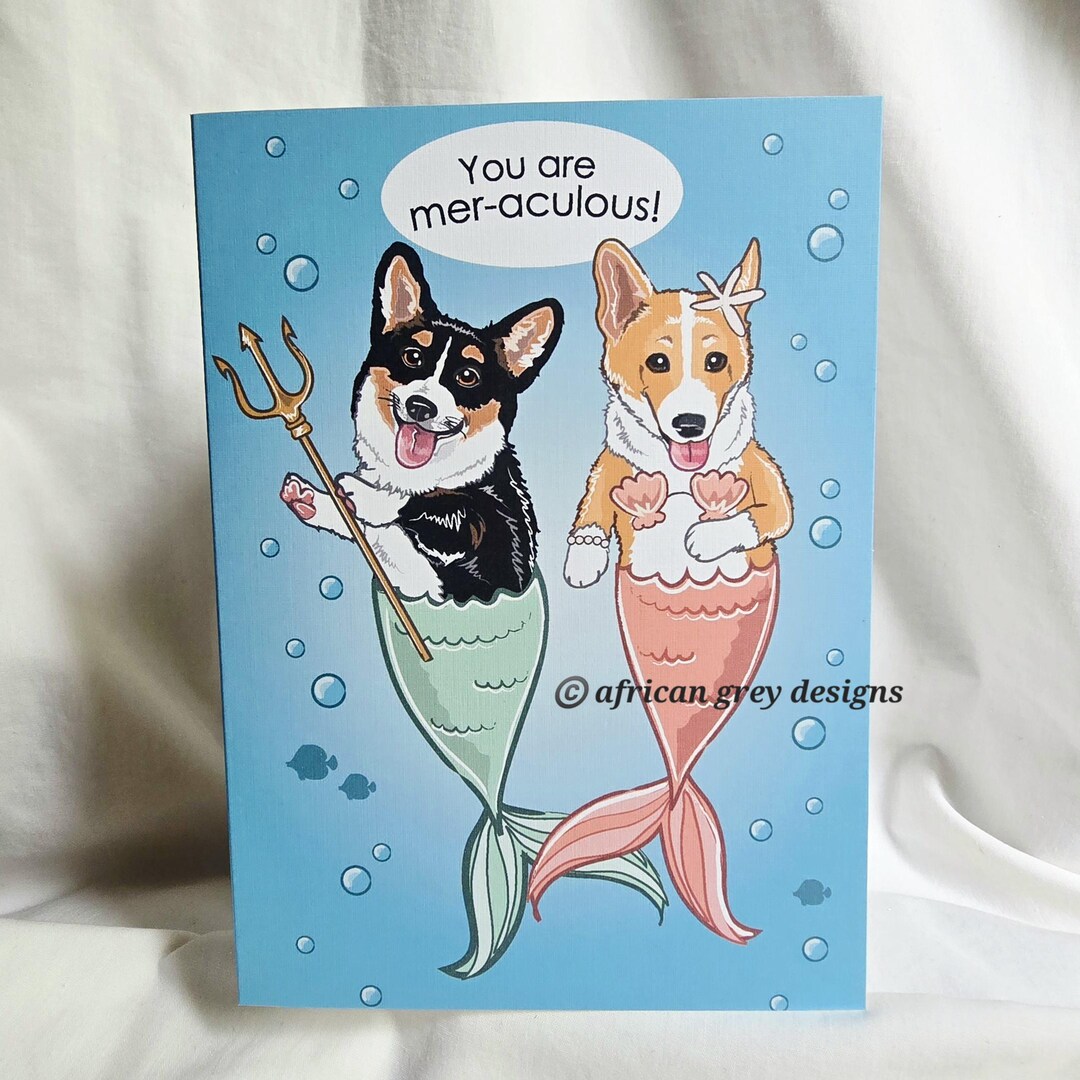 Mermaid Corgis Greeting Card - Etsy