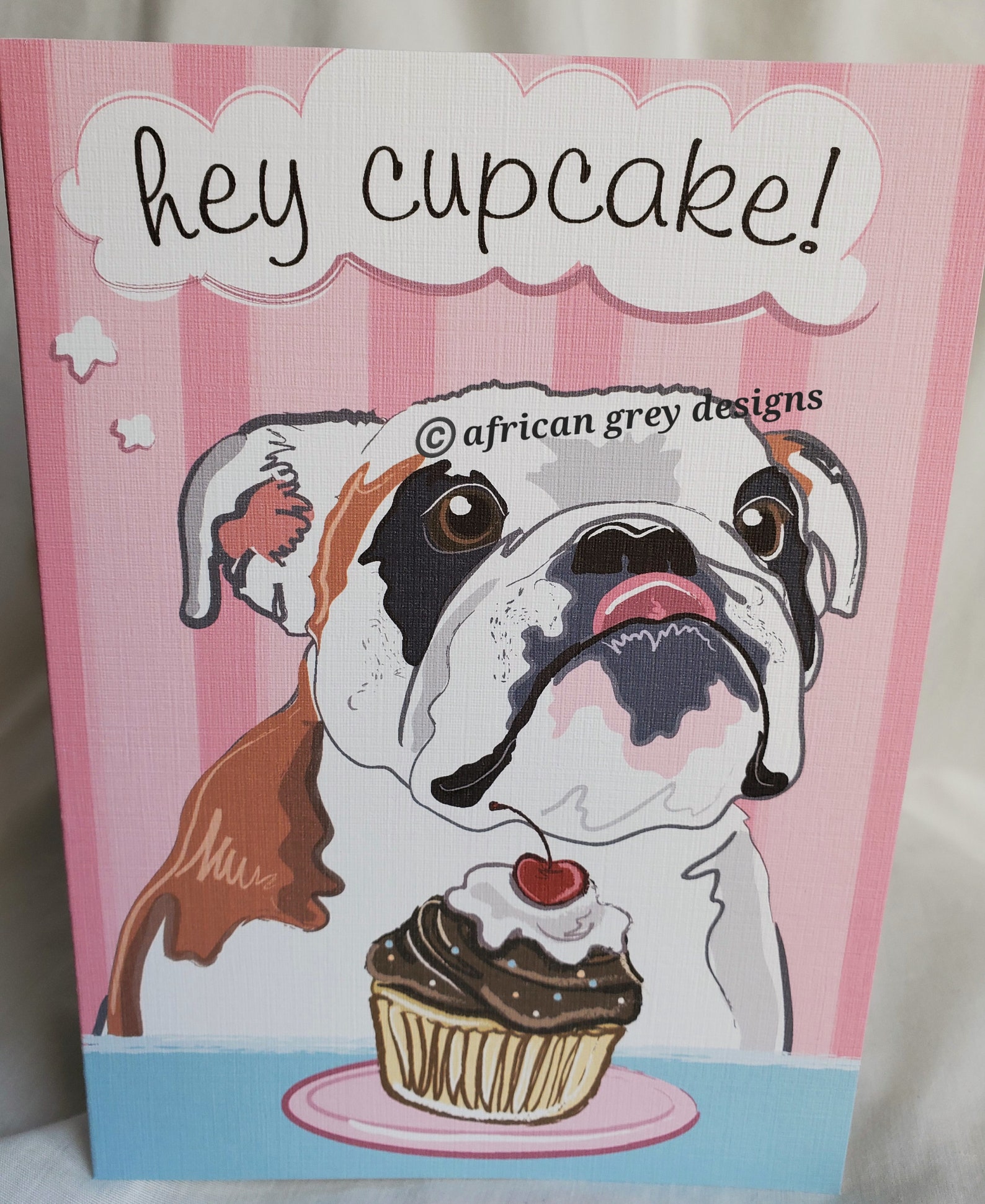 Bulldog Cupcake Greeting Card - Etsy