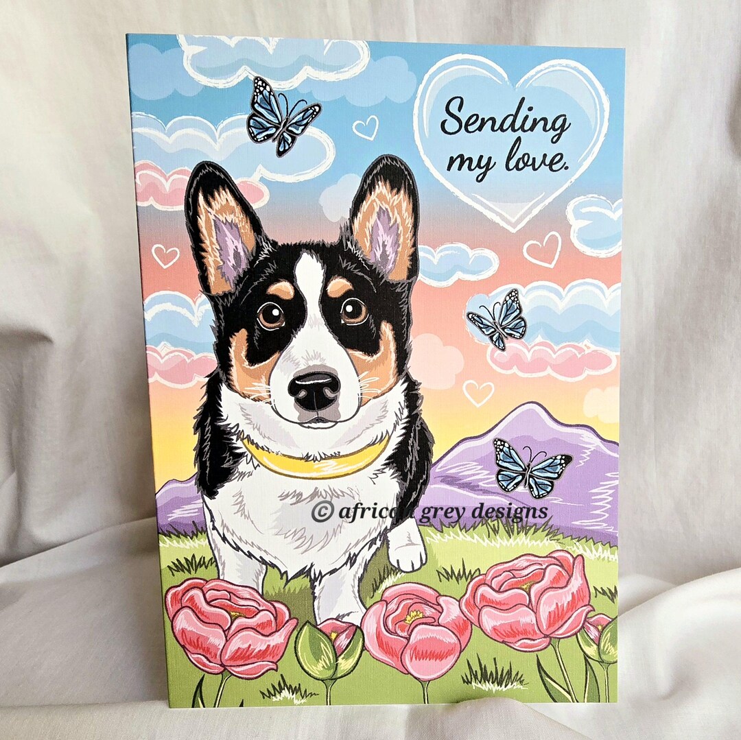 Tricolor Corgi Sympathy Greeting Card - Sending My Love - Etsy