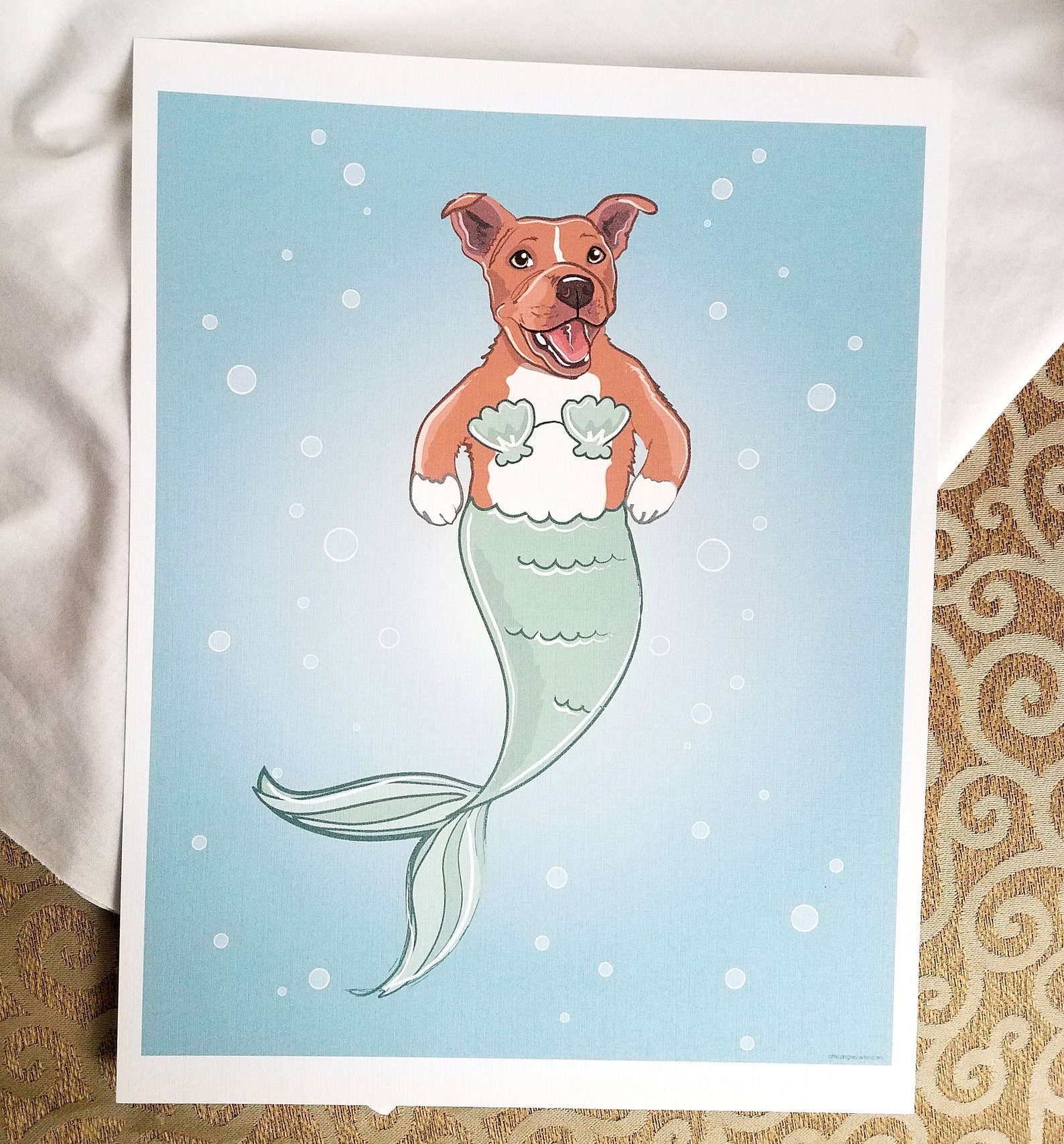 Mermaid Pit Bull Red Eco-friendly 8x10 Print - Etsy
