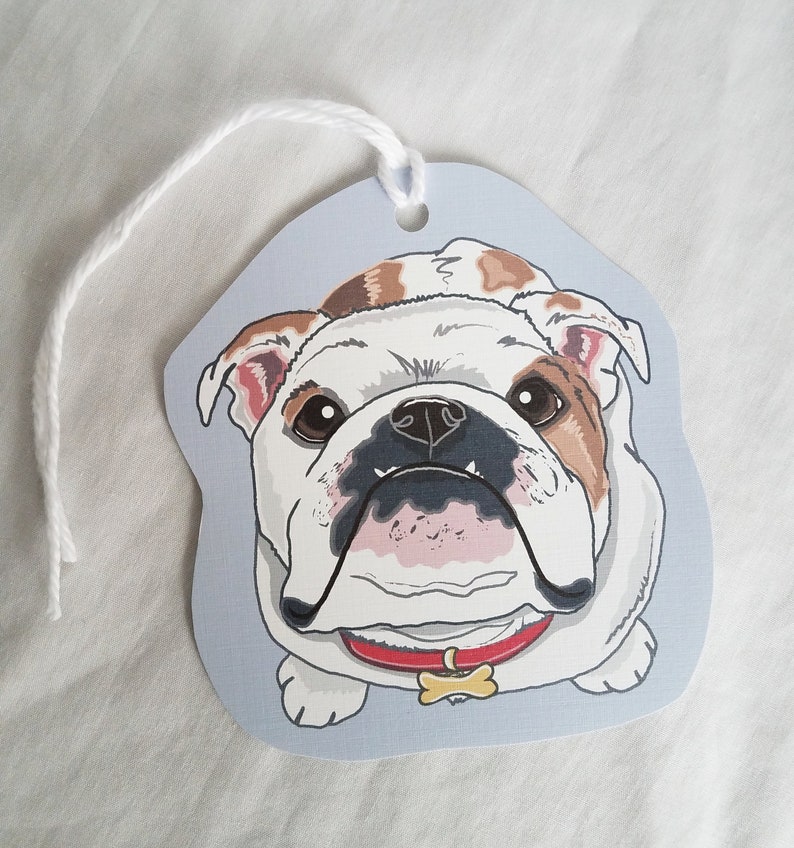 English Bulldog Linen Paper Gift Tag Printed on Recycled - Etsy