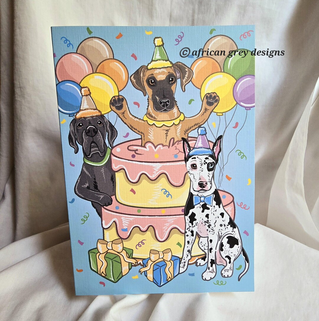 Great Dane Birthday Cake Greeting Card - Etsy
