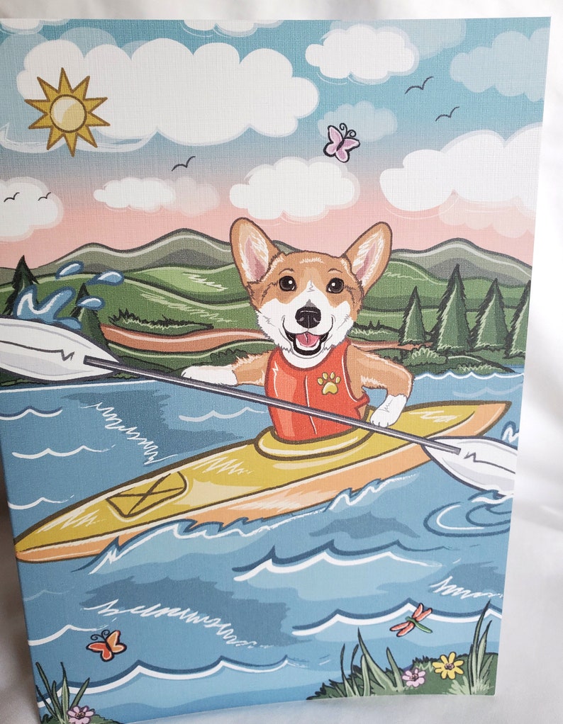 Kayaking Corgi Greeting Card - Etsy