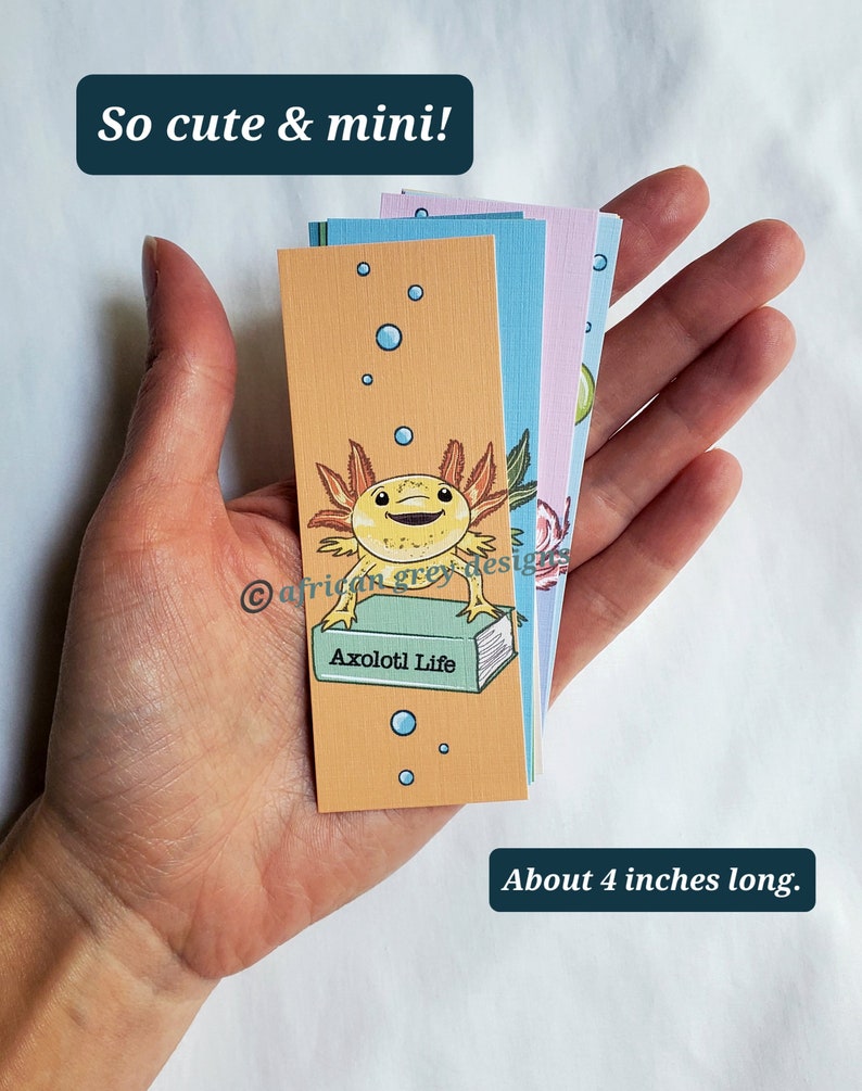 Mini Axolotl Bookmarks - Eco-friendly Set of 8 Printed on Recycled ...
