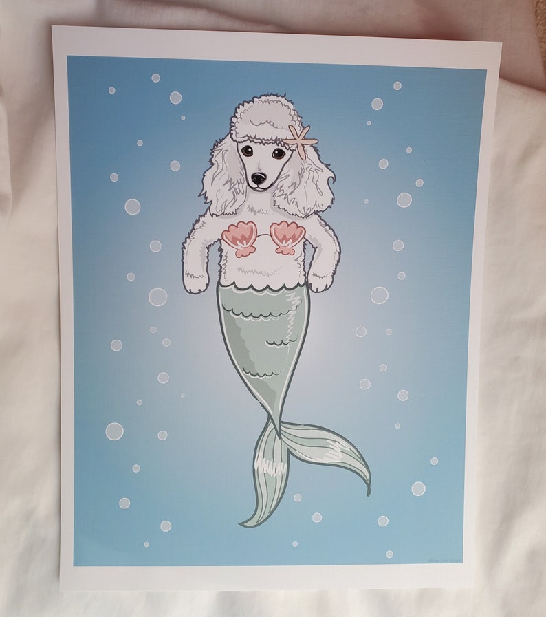 Poodle Mermaid - Bikini Shell Top - Eco-friendly 8x10 Print - Choose ...