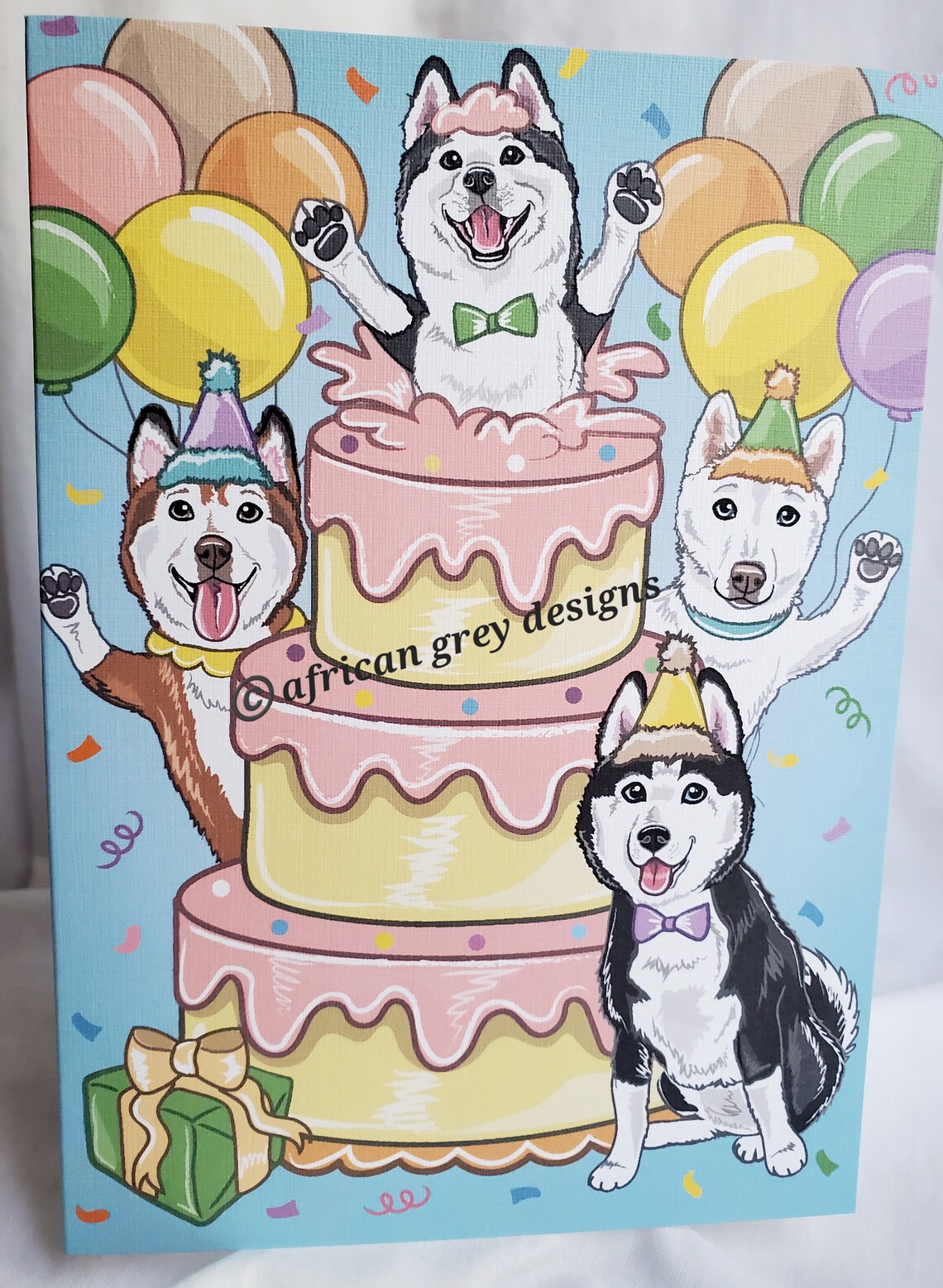 Siberian Husky Birthday Cake Greeting Card - Etsy