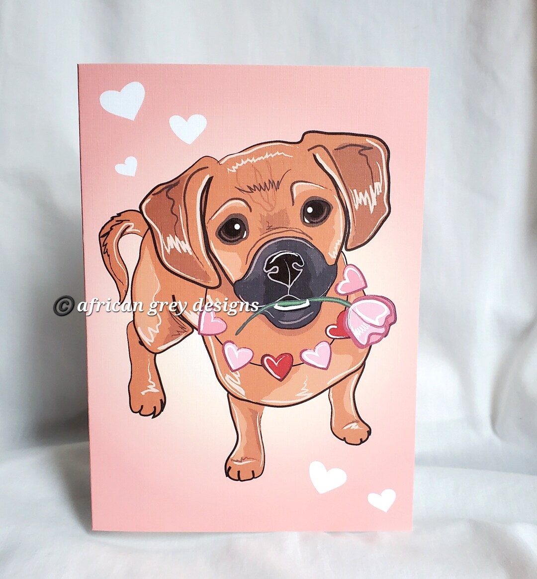Rose Puggle Greeting Card - Etsy