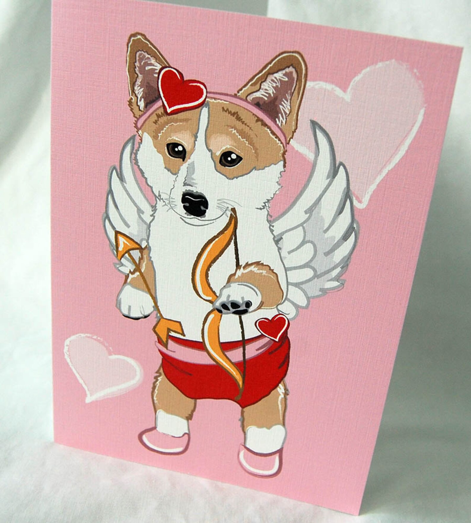 Cupid Corgi Greeting Card Printed on Recycled Linen Paper | Etsy