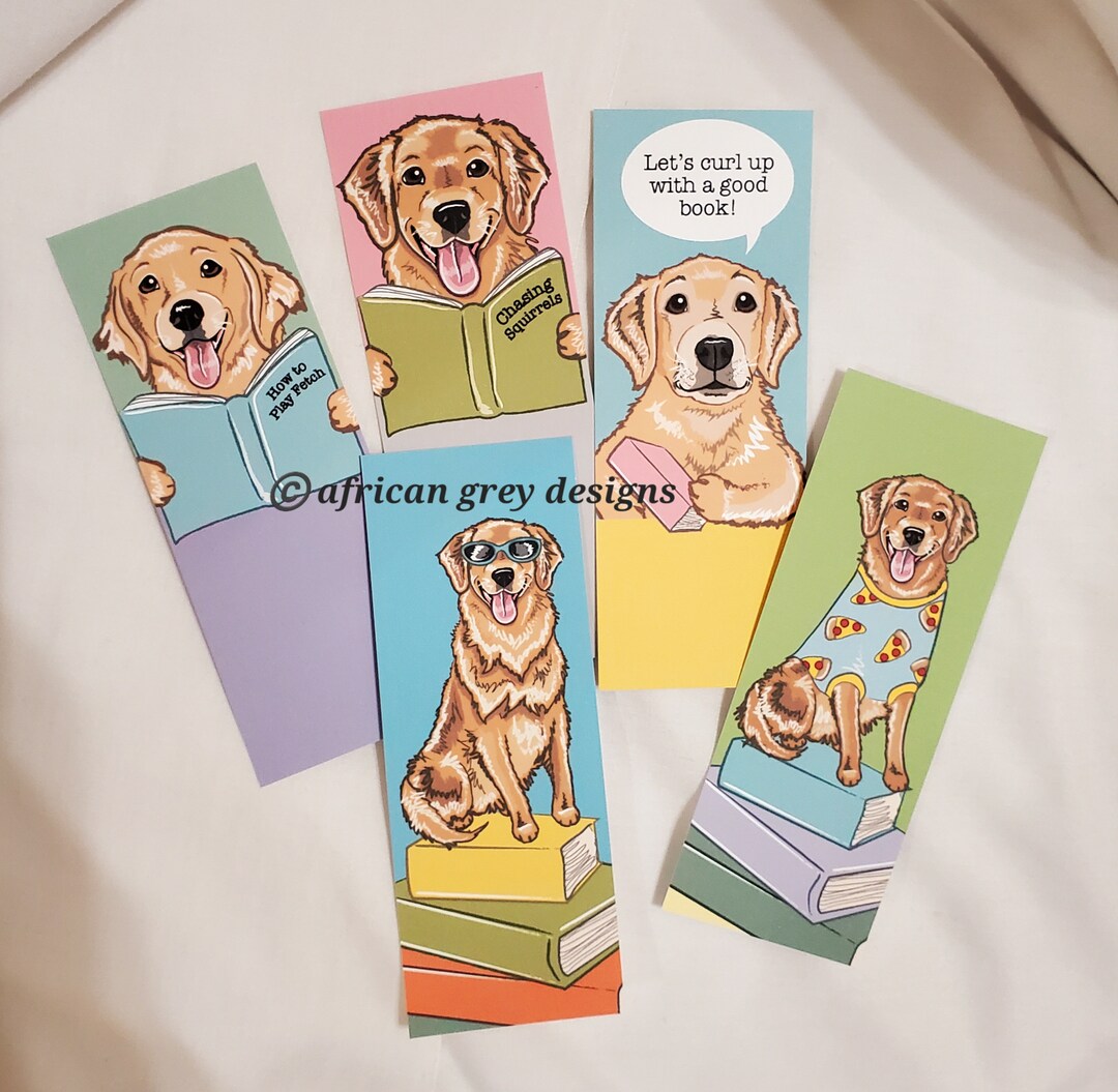 Golden Retriever Bookworm Bookmarks - Eco-friendly Set of 5 - Etsy