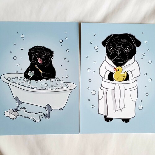 Black Pug Bathroom Prints 4x6 Eco-friendly Set - Etsy