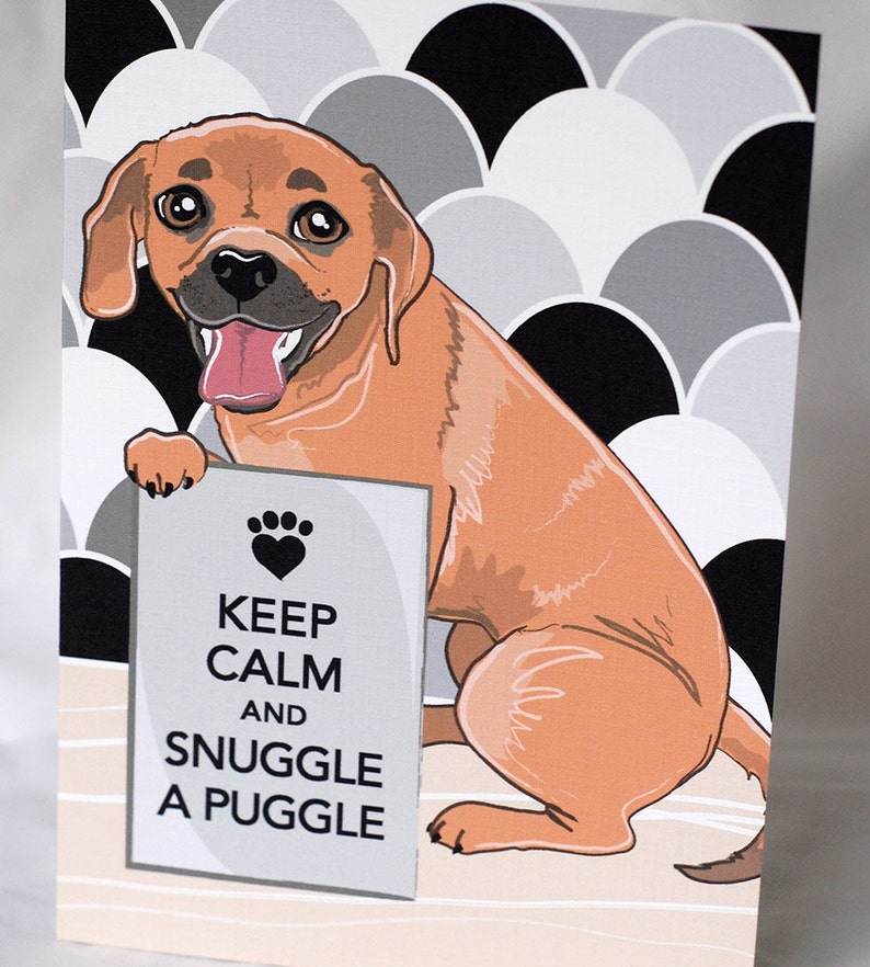 Keep Calm Puggle Greeting Card | Etsy