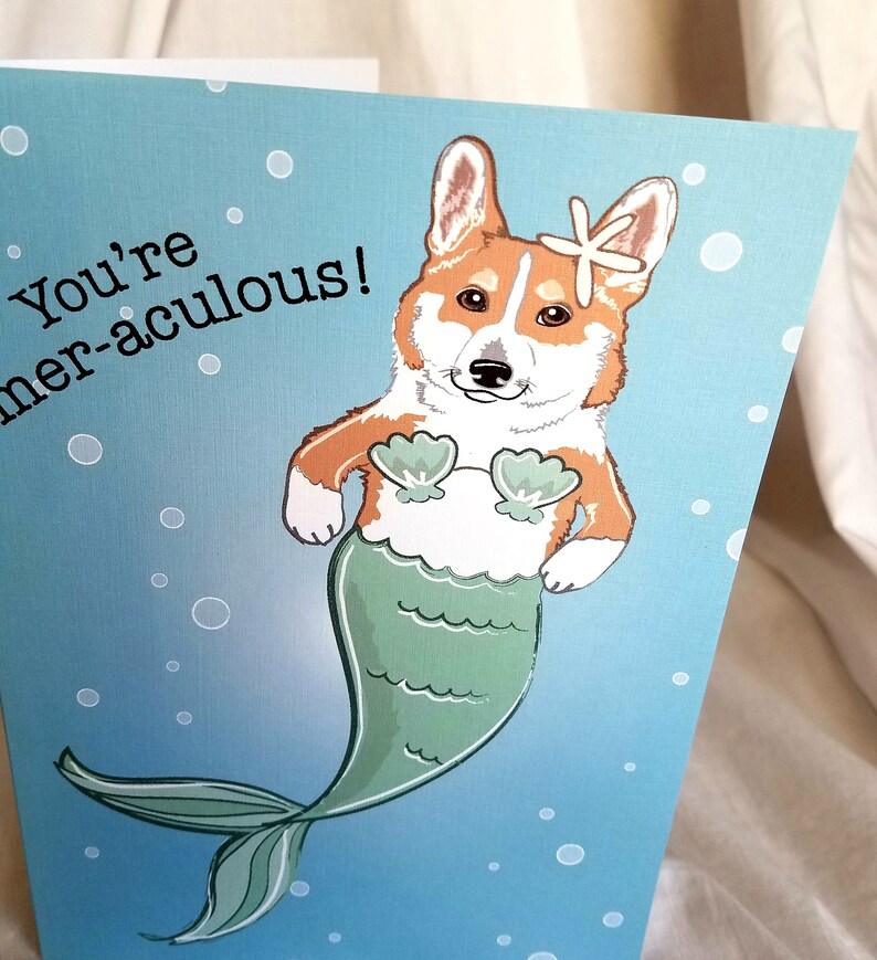 Mermaid Corgi Greeting Card | Etsy