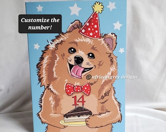 Pomeranian Birthday Card, Happy Birthday Party Hat and Balloons ...